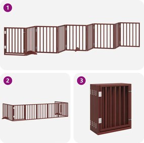 Zábrana pro psy s dvířky skládací 9 panelů hnědá 450 cm topol 3155547
