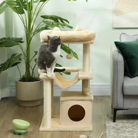 PawHut kočičí strom 90 cm škrabací sloup s houpací sítí, herní strom, kočičí jeskyně, platformy, šplhací strom, škrabací sloup, aktivitní škrabací st…