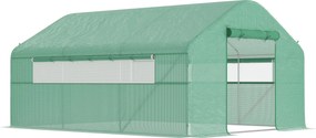 Outsunny Zelený Túnelový Skleník 4x3x2 m s 2 Mřížkovými Okny, Anti-UV PE Kryt a 1 Otevírací Dveře se Zipem | Aosom