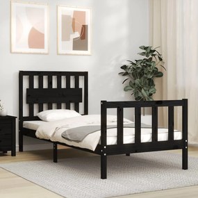 vidaXL Rám postele s čelem 90 x 200 cm masivní dřevo [3192414] Barva: Černá