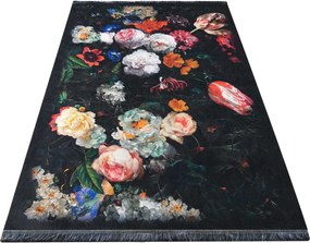 DY Černý koberec s květinovým vzorem Horeca-New 119S Rozměr: 80x150 cm