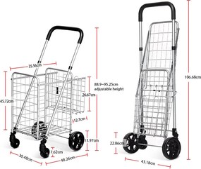 Costway Nákupní košík Skládací nákupní košík s dvojitým košem nastavitelnou