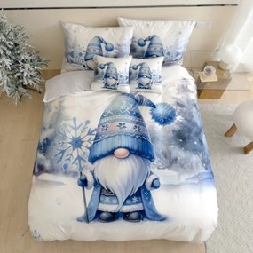 3 dílné povlečení Polycotton Vánoční Gnome modrý 200x140cm+90x70cm TiaHome