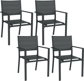 Outsunny Sada 4 skladovacích hliníkových a textilénových zahradních křesel s opěrkami, sada 4 kusů pro venkovní použití, šedá | Aosom