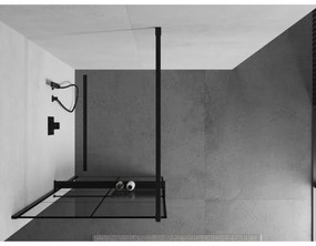 Mexen Kioto+ sprchová zástěna s poličkou a kolejnicí 80 x 200 cm, Průhledné/Černý vzor 8 mm, Černá - 800-080-121-70-77