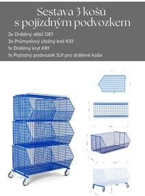 FEROPLAST spol. s.r.o Průmyslový úložný koš KS1, kompletní set 3 košů na kolečkách