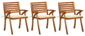 Zahradní jídelní židle s poduškami 3 ks masivní akáciové dřevo,  3060787