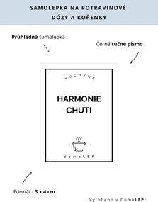 Samolepka na kořenky HARMONIE CHUTI průhledná 3 × 4 cm tučné písmo