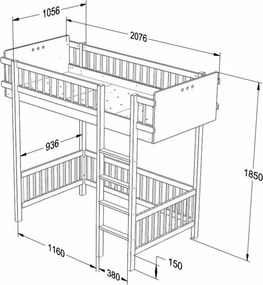Vyvýšená postel BASIC se žebříkem 90x200 cm Zvolte barvu: Kašmírová