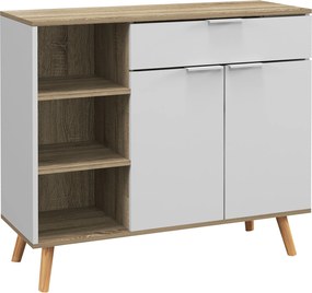 HOMCOM Moderní obývací pokoj komoda s kuchyňskou komodou, 1 zásuvka, 2 tichá dvířka a nastavitelné police do jídelny, chodby a ložnice 95x35x85 cm Bíl