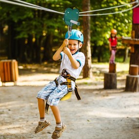 Outsunny Dětské Zipline Sady pro 6-10leté Děti - Zahradní Zipline s Protišmykovým Úchytem a Nastavitelným Lanem, Ochranné Zařízení pro Stromy, Maximá…