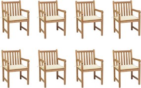 Zahradní židle 8 ks krémové podušky masivní teak 3073060