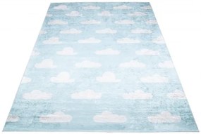 Dětský kusový koberec vhodný k praní BAMBINO 2469 Mráčky Nebe protiskluzový modrý Rozměr: 160x230 cm