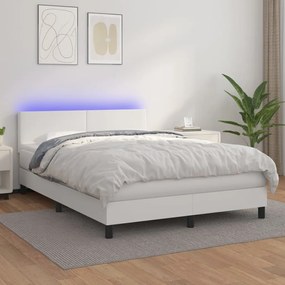 Box spring postel s matrací a LED bílá 140x200 cm umělá kůže,  3134106