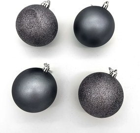 Sada vánočních ozdob šedá 8 cm plastové koule, 12× matná, 12× glitter, balení 24 baněk