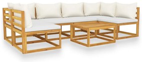 vidaXL 3057653 Marketos 7 Piece Garden Lounge Set with Cushion Cream Solid Acacia Wood (2x311857+311859+311863)