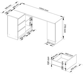 Rohový PC stolek Bevin (dub craft + bílá) (L). 1070975