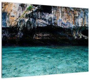 Skleněný obraz vody a skal (70x50 cm)