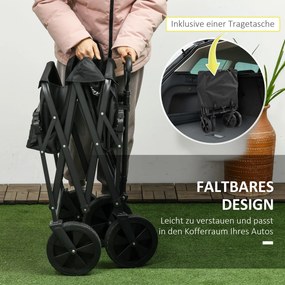 Skládací vozík Outsunny se slunečníkem, rukojetí a taškou, nosnost až 100 kg, Oxford, černý
