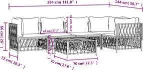 vidaXL 6dílná zahradní souprava s poduškami ocel [3186875] Barva: Bílá