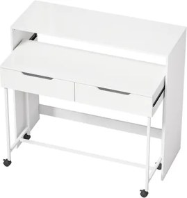 HOMCOM Vysouvací počítačový stůl 100 cm se 2 zásuvkami, stůl s úložným prostorem, Moderní design, Bílá