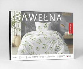 Detexpol Bavlněné povlečení 140x200 bílé s bílými květy a zelenými listy – 5766 B – Cotton Bloom