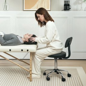 HOMCOM Otočné Křeslo na Kolečkách s Opěradlem – Pracovní Křeslo s Nastavitelnou Výškou 78-93 cm, Potah z Umělé Kůže, Černé