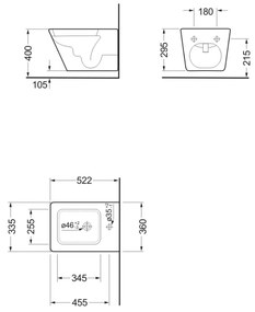 Sapho PORTO bidet závěsný, 36x52cm, bílá - PZ4015