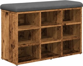 skříňka na boty, botník s polstrováním, lavice, sedací, police, dřevo/látka, 52x84x32 cm, staré dřevo/šedá, Dekorino BS20260026