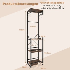 Costway Volně stojící věšák na kabáty slim Hallový strom s 4 policemi 6 háky a 3