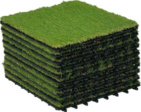 Umělá tráva Outsunny 10 kusů, koberec na trávník 30 x 30 cm, syntetická tráva pro zahradu a balkon, plastová 25 mm | Aosom