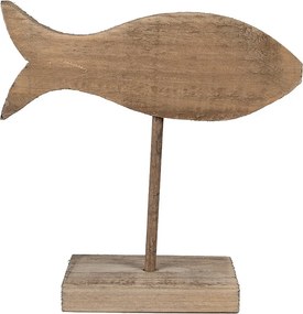 Hnědá antik dřevěná dekorace ryba na podstavci - 20*8*20 cm