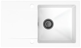 Sink Quality Ferrum, kuchyňský granitový dřez 770x450x190 mm + černý sifon, bílá, SKQ-FER.W.1KDO.XB
