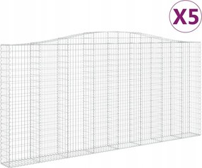 vidaXL Gabionové koše, 5 ks, 400 x 30 x 180/200 cm, galvanizované železo