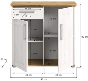 Komoda se šuplíkem Verona, 95 cm, modřín/dub artisan