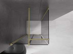 Mexen Velar, sprchový kout s posuvnými dveřmi 100 x 100 cm, 8mm šedé sklo, zlatá matná, 871-100-100-41-55