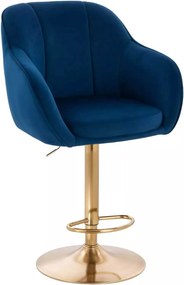 LuxuryForm DESIGN Barová židle AVOLA VELUR na zlaté kulaté podstavě - modrá