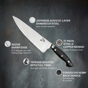 Executive-Plus, 8" kuchařský nůž, 61 HRC, nerezová ocel