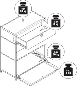 Tchibo - Komoda kovová »Cn3« se 3 zásuvkami a 1 výklopnými dvířky - barva: šedá