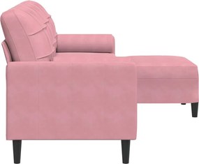 3místná pohovka s podnožkou růžová 210 cm samet 3278280