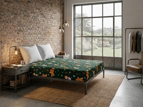 Prostěradlo z mikrovlákna SNĚHULÁK A PERNÍČEK zelené 90x200 cm