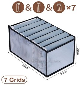 Šatní organizér transparentní (20x25x36 cm) Barva: Černá, Velikost: 7 přihrádek