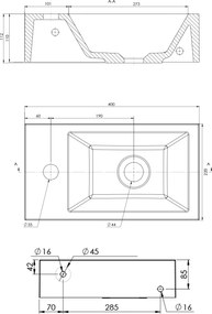 Sapho Sapho, AMAROK litý mramor umyvadlo 40x11x22cm, bílé, baterie vlevo, AR400