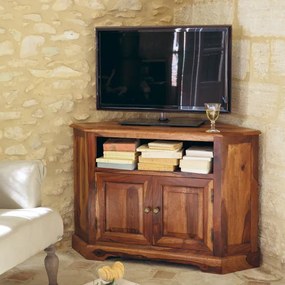 Indický nábytek - TV stolek 110x70x50 rohový z indického masivu palisandr Super natural