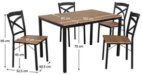 Kondela Jídelní set 1+4, černá tmavá/černá, HAIM
