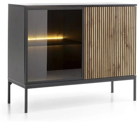 Moderní komoda SONNY K104 LED, černá / dub votan