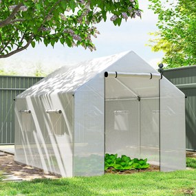 Outsunny Zahradní Skleník 2x3x2 m Tunelový Skleník s 4 Síťovými Okny a Zipovým Dvéřím Proti UV pro Terasu Zahradu Bílý