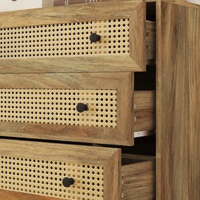 HOMCOM Úložný kabinet s 3 zásuvkami z ratanu 80 x 35 x 76 cm v jemném dřevěném vzhledu
