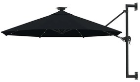 Nástěnný zahradní slunečník s LED 300 cm černý 312528