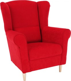 relaxační křeslo, ušák, dřevo/látka, nohy světlé/potah červený, Tempo Kondela CHARLOT